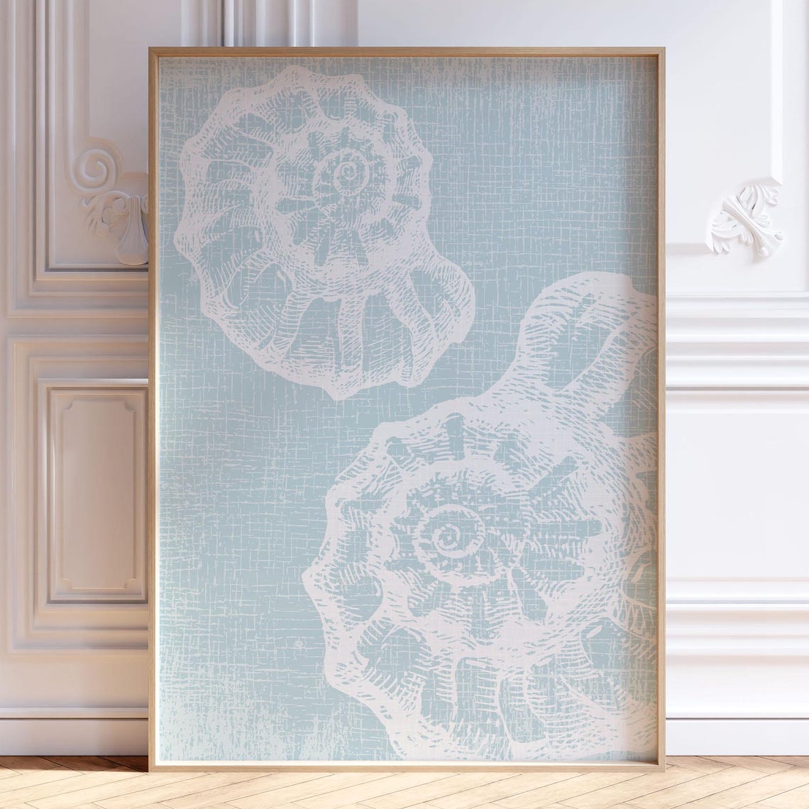 Miluva Seashell Print, Light Blue Coastal Wall Art, Summer Beach House ...