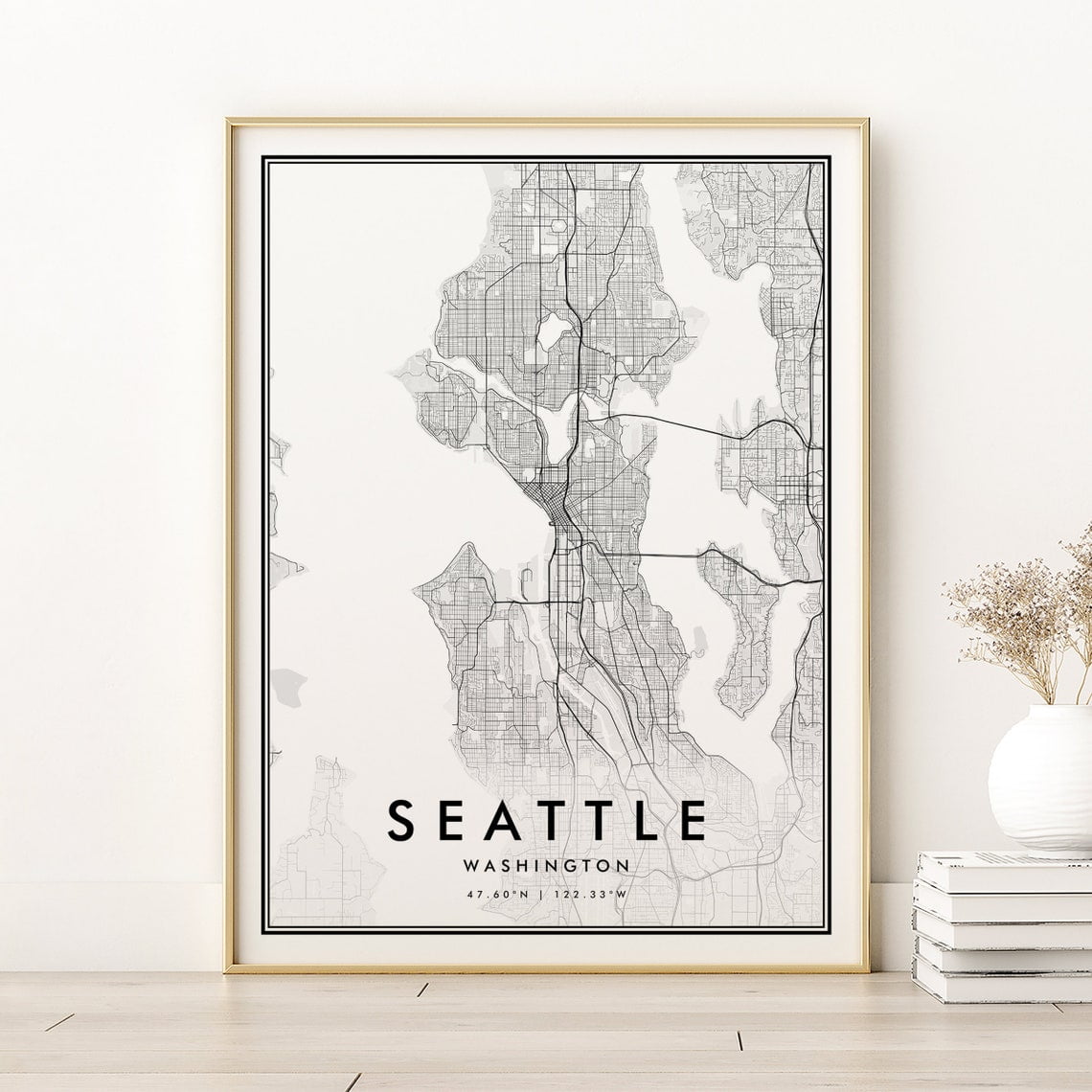 Miluva Seattle Map Print, Seattle City Map, Seattle Washington State ...