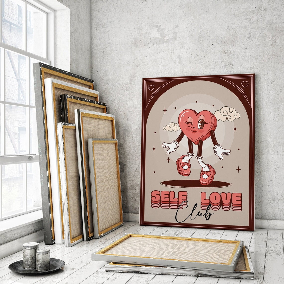 Miluva Self Love Club Heart Poster, Retro Motivation Poster Home Office ...