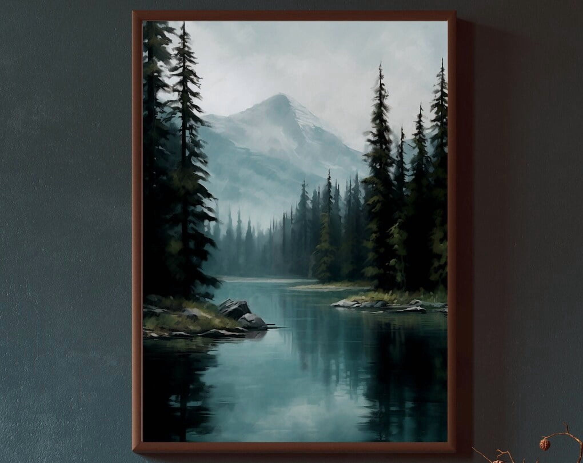 Miluva Serene Alpine Lake Art Deep Green Forest, Sapphire Blue Mountain ...
