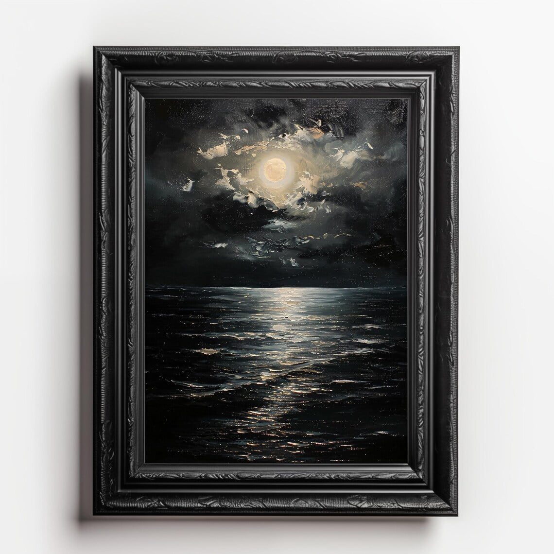Miluva Serene Moonlit Night Digital Art - Dark Academia Painting, Instant Download, Full Moon ...