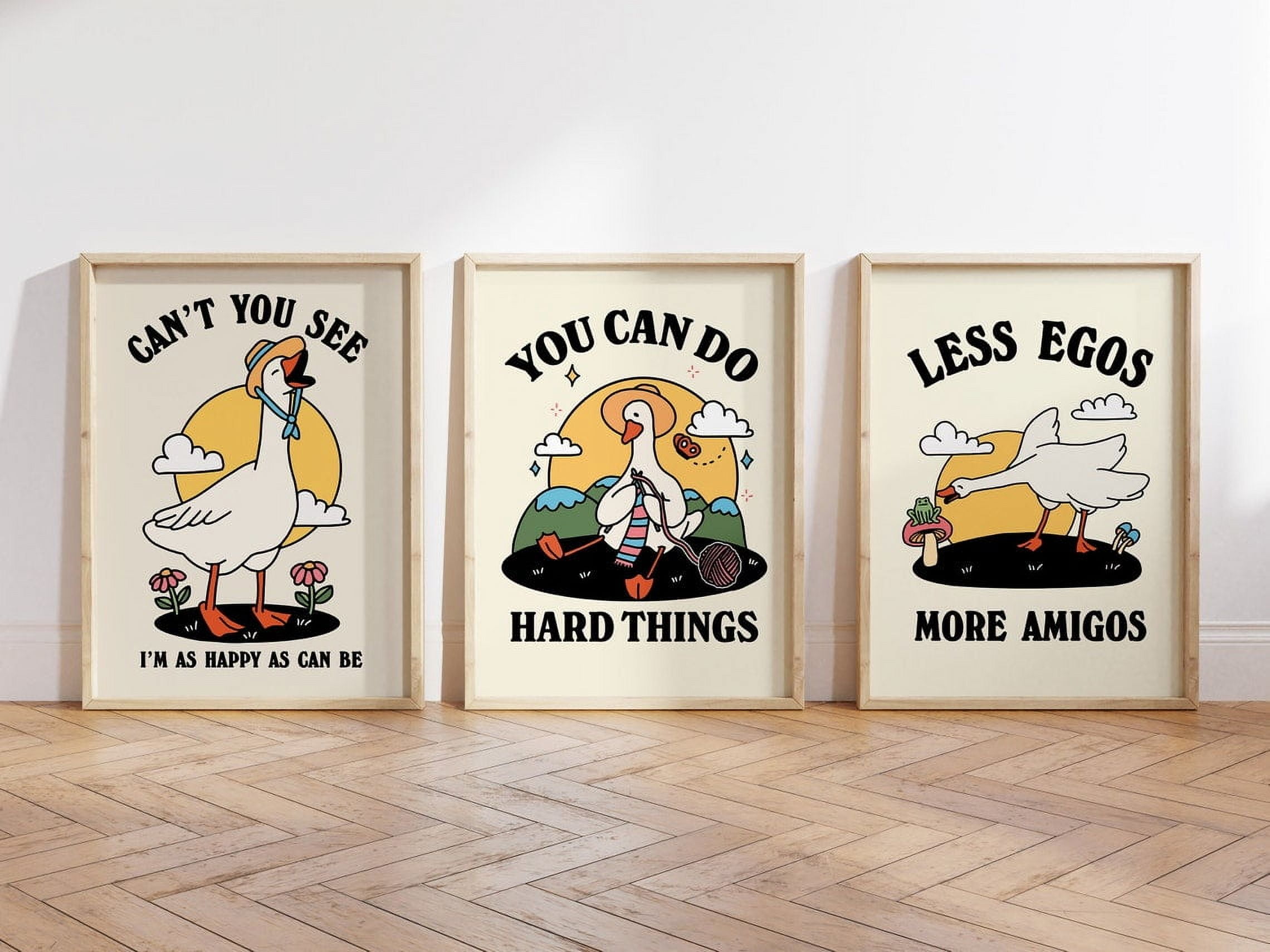 Miluva Set Of 3 Goose Print Set, Geese Prints, Graphic Farm Animal ...