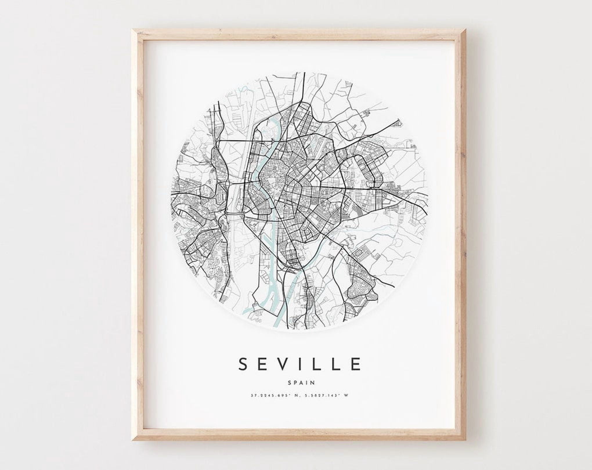 Miluva Seville Map Print, Seville Map Poster City Wall Art, Seville ...