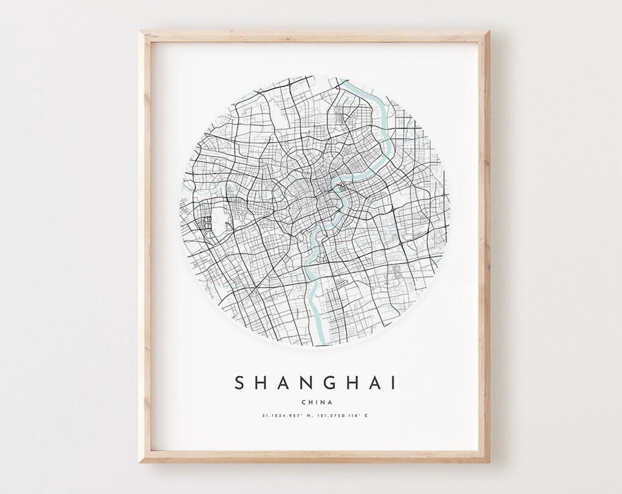 Miluva Shanghai Map Print, Shanghai Map Poster City Wall Art, Shanghai ...