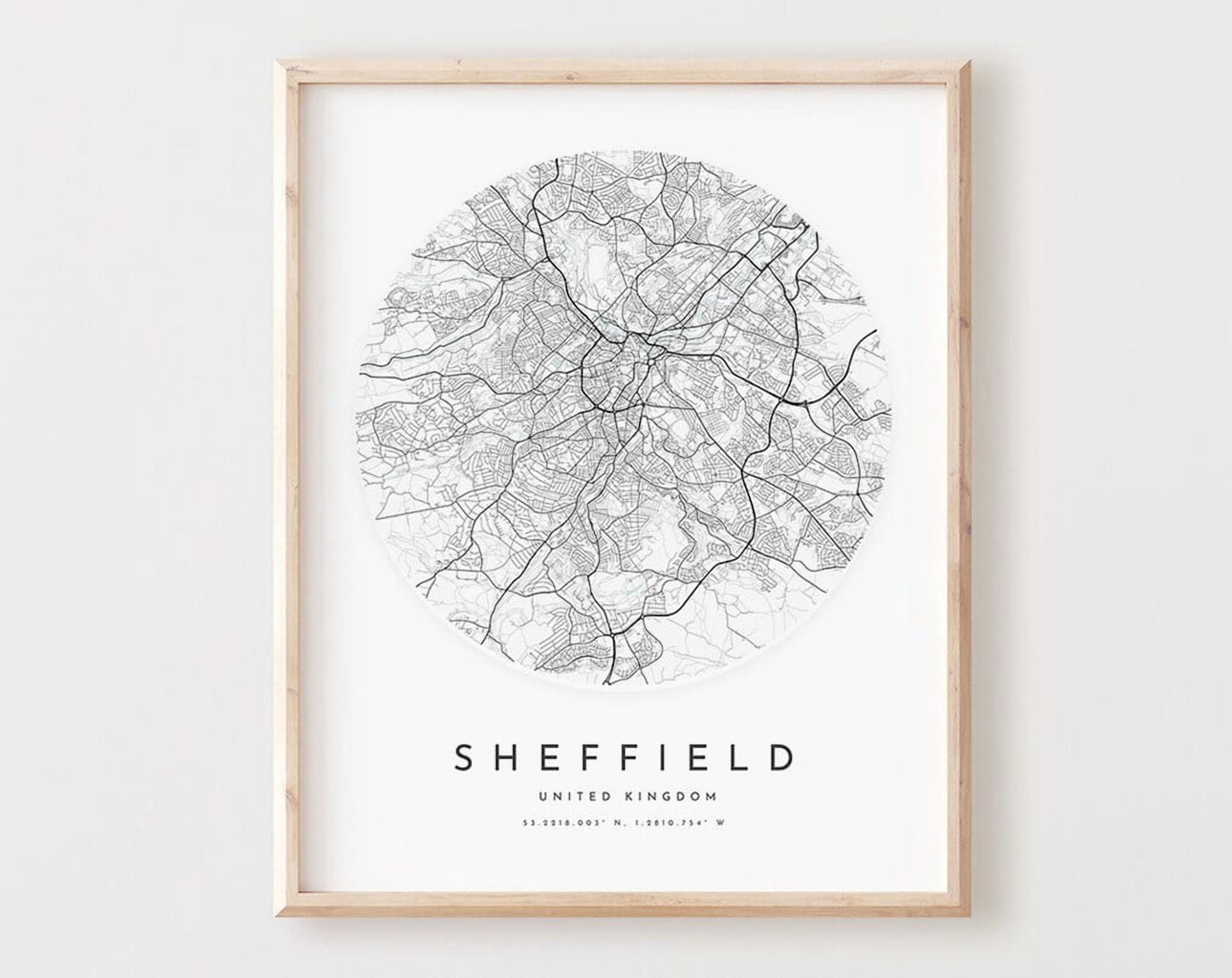 Miluva Sheffield Map Print, Sheffield Map Poster City Wall Art ...