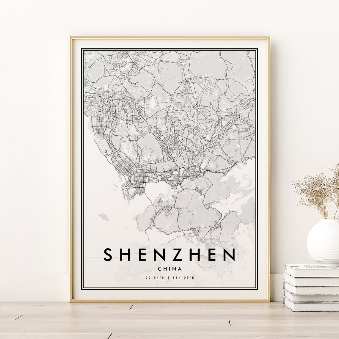 Miluva Shenzhen Map Print, Minimalist Shenzhen China City Map, Travel Road Map Poster, Modern ...