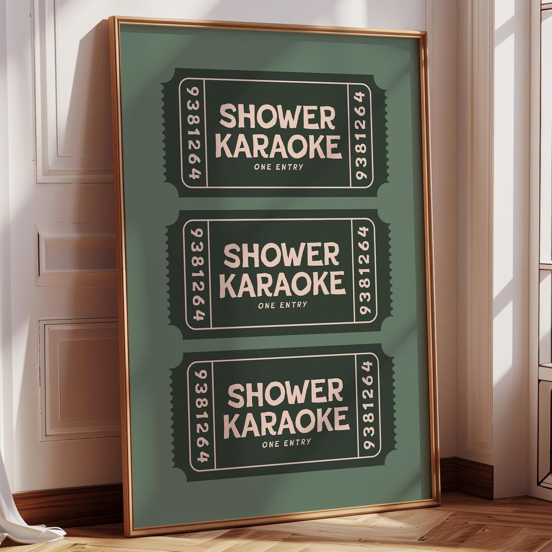 Miluva Shower Karaoke Ticket Print, Trendy Wall Art Sage Green And Pink ...