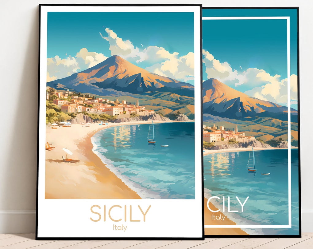 Miluva Sicily Travel Poster Sicily Poster Wall Art Italy Vintage Poster ...