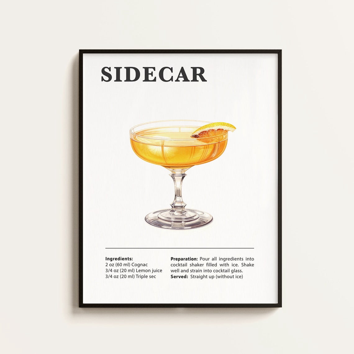 Miluva Sidecar Poster, Sidecar Recipe, Cocktail Print, Bar, Kitchen Art ...
