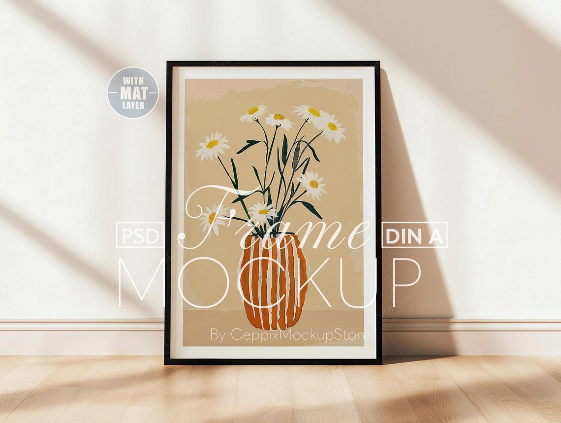 Miluva Simple Frame Mockup Vertical Black, Frame Leaning Wall Template ...