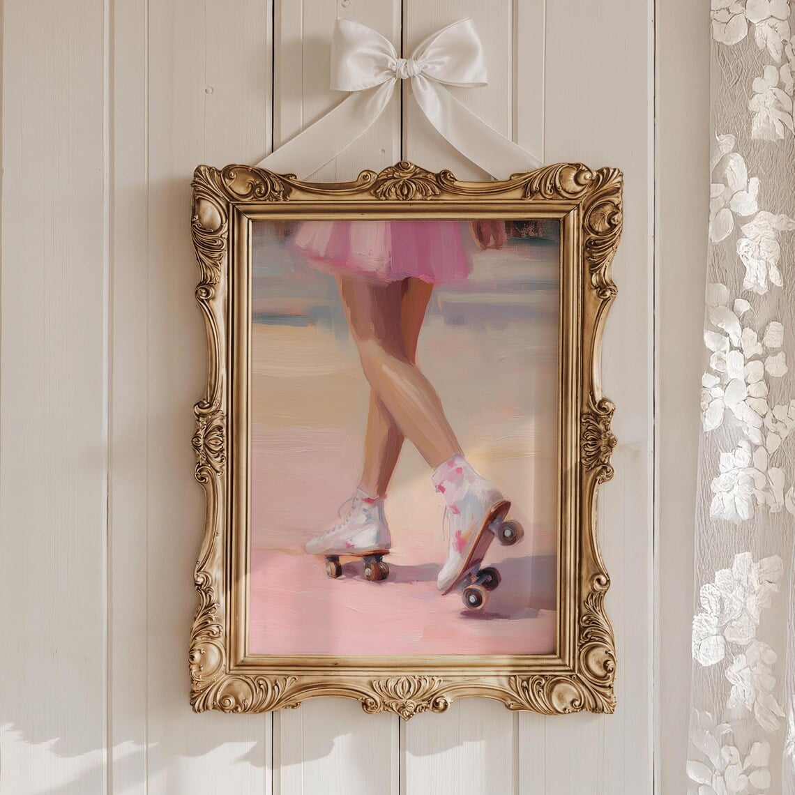 Miluva Skater Girl Wall Art, Pink Coquette Wall Art, Vintage Roller ...