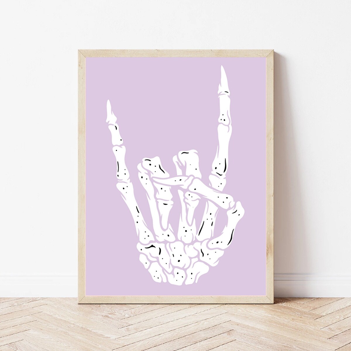 Miluva Skeleton rock hand print pastel pink halloween wall art for kids ...