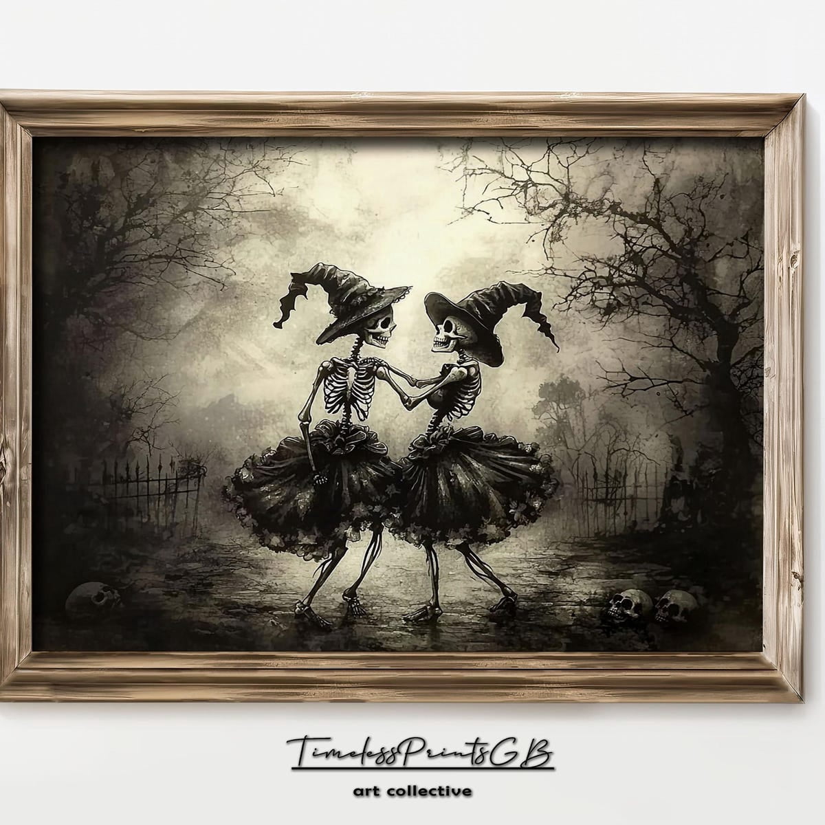 Miluva Skeleton witch dancing poster skeletons wall art vintage ...