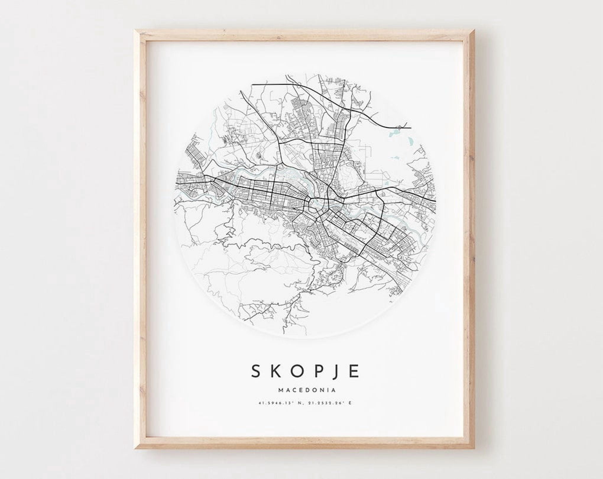 Miluva Skopje Map Print, Skopje Map Poster City Wall Art, Skopje Road ...