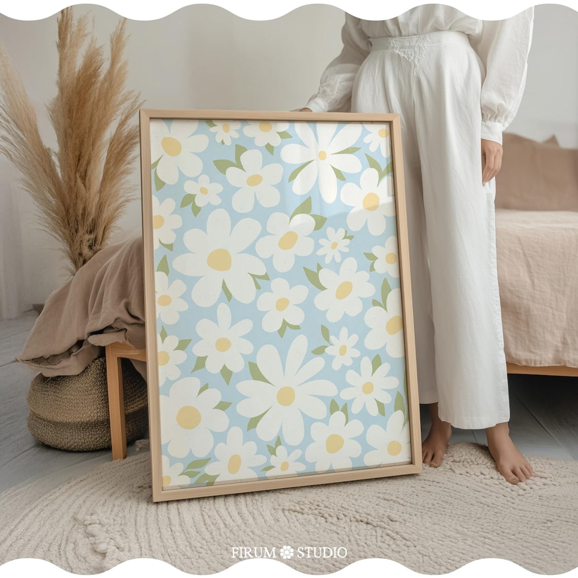 Miluva Sky Blue Wall Art, Dasies Print, , Daisy Wall Art, Sky Blue ...