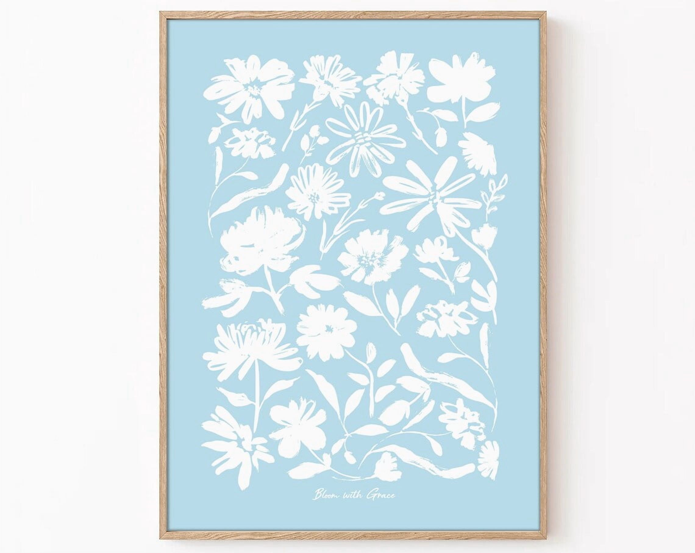 Miluva Sky Blue Wall Art, Light Blue Flower Poster, Blue Poster, Flower ...