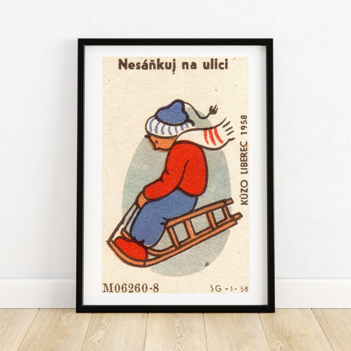 Miluva Sledding Scene Art Print 1958 Czech Illustration Vintage Winter ...