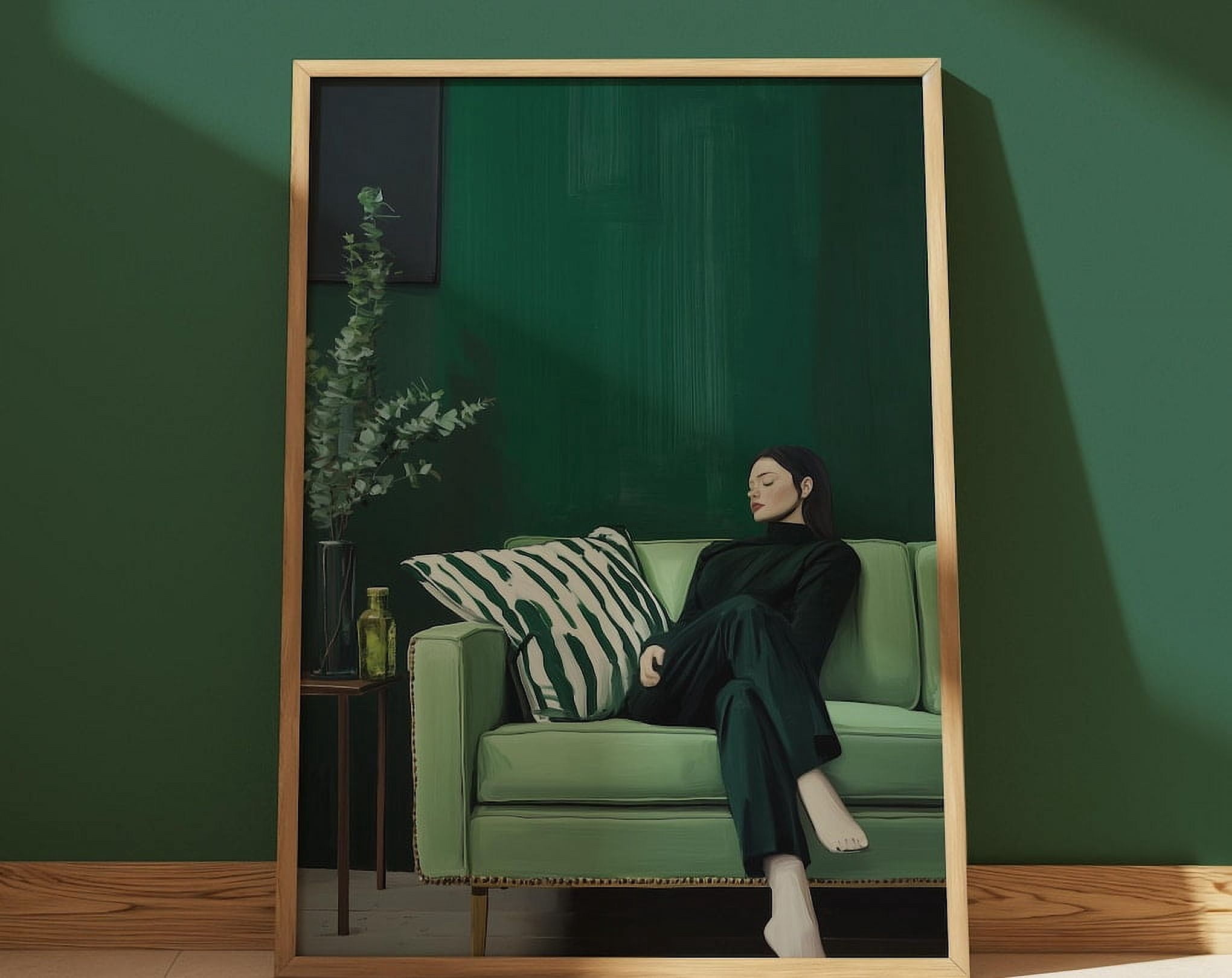 Miluva Sleeping Woman Wall Art Print, Green Aesthetic Decor, Modern ...