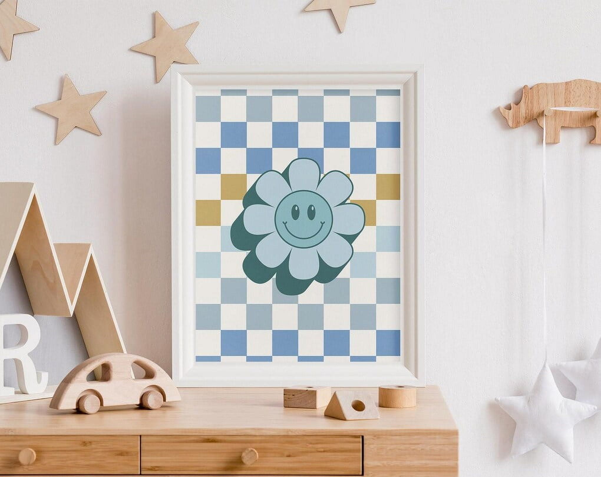 Miluva Smiley Face Art Print, Kids Wall Art, Blue Boy Room Decor, Cool ...