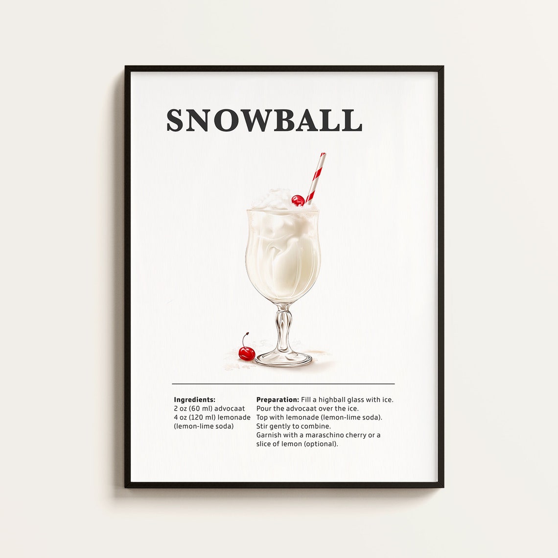 Miluva Snowball Cocktail Poster, Recipe, Cocktail Print, Bar, Kitchen ...