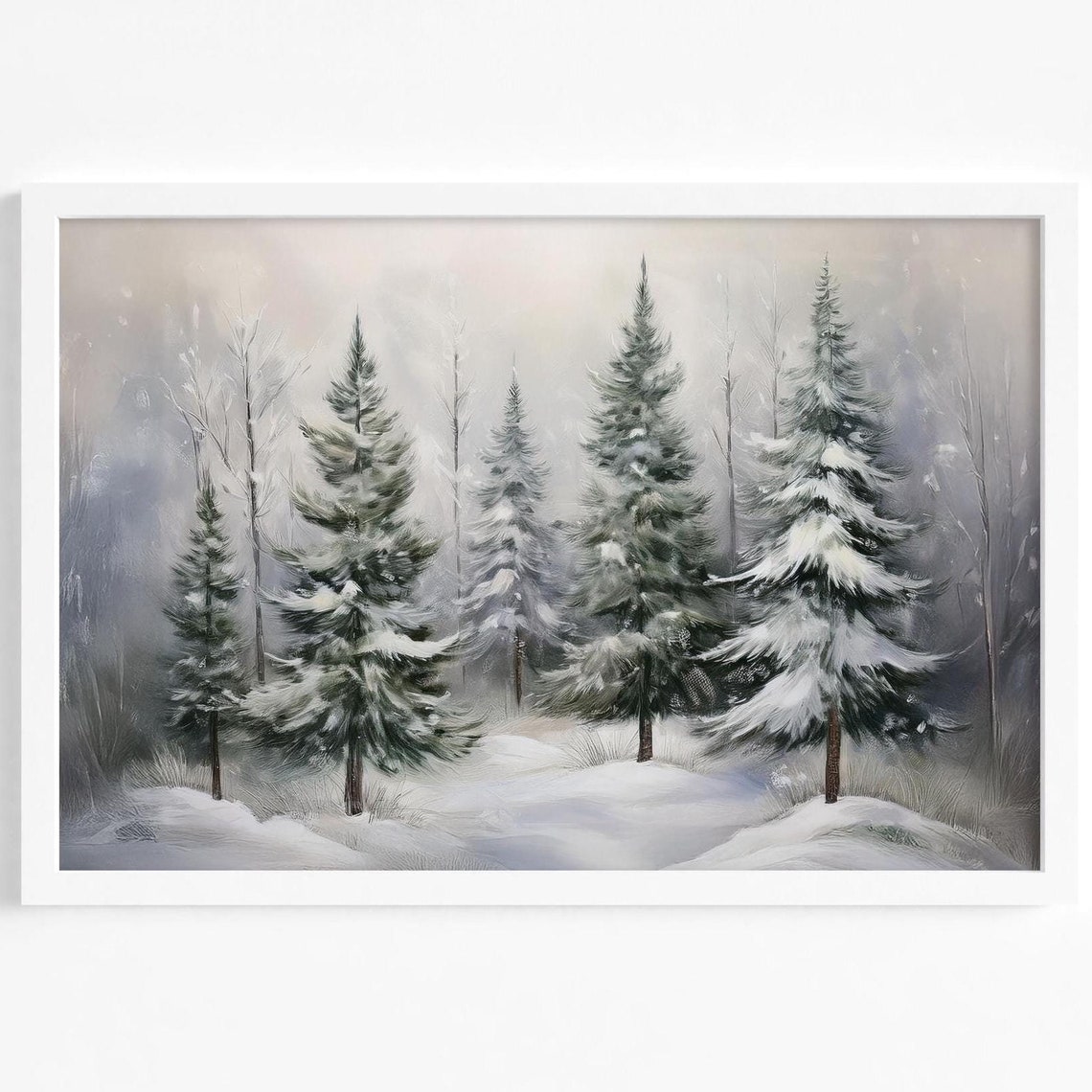 Miluva Snowy Pine Forest Winter Print, Winter Wall Art Printable ...