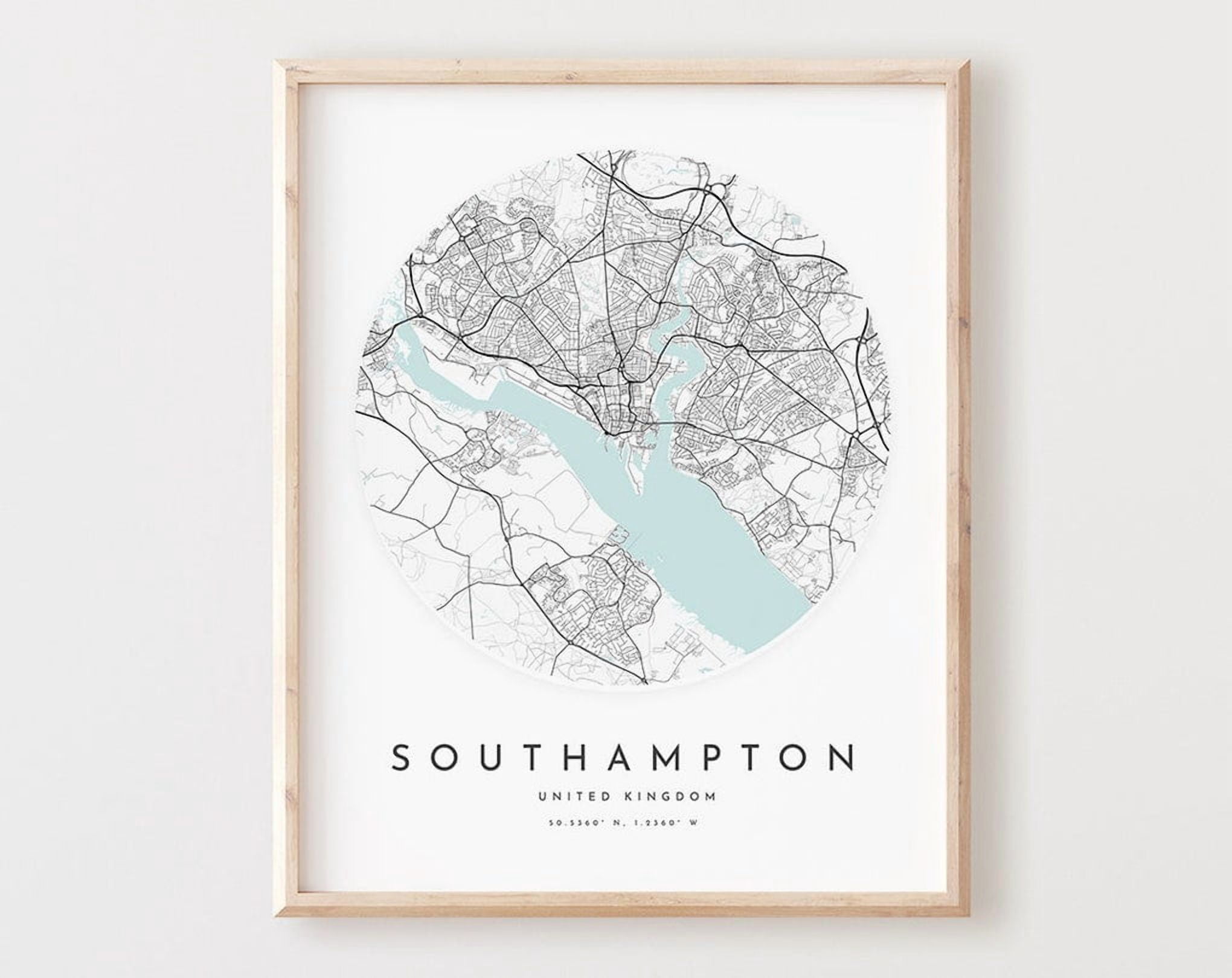 Miluva Southampton Map Print, Southampton Map Poster City Wall Art ...