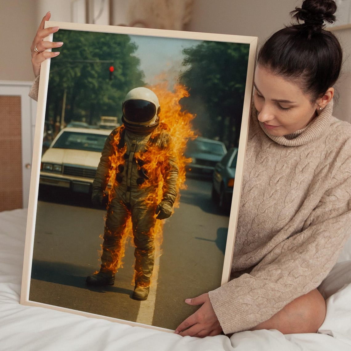 Miluva Space Cowboy Poster - Burning Astronaut Wall Art, Retro Sci-Fi ...