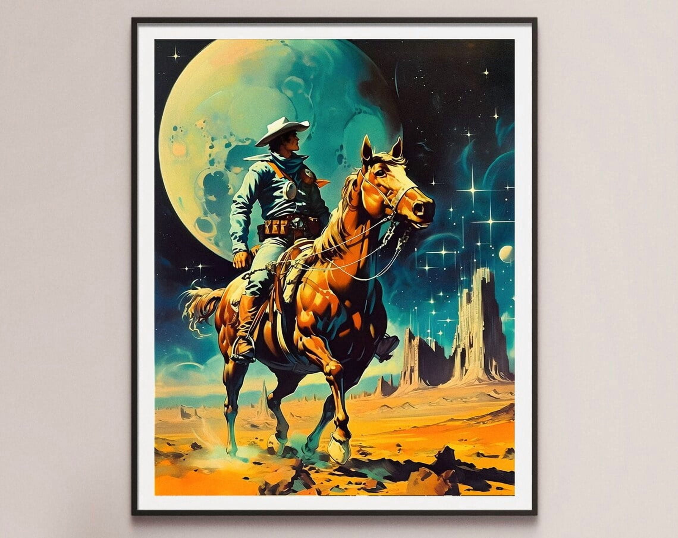 Miluva Space Cowboy Retro Futurism Vintage Cowboy Scifi Poster Collage ...