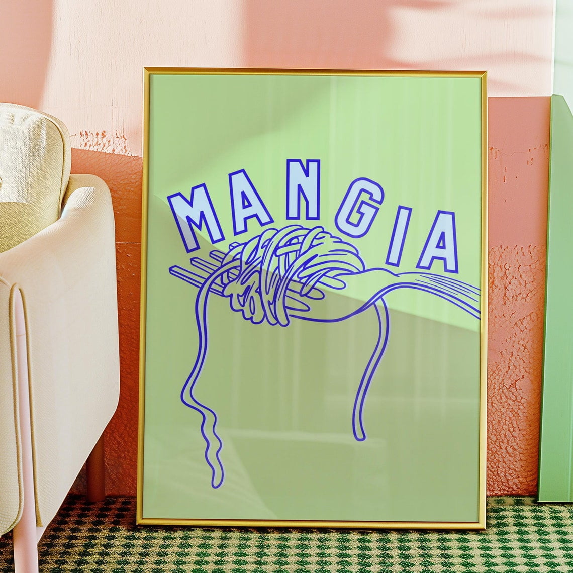 Miluva Spaghetti Mangia Print, Fork & Spaghetti Illustration, Italian ...