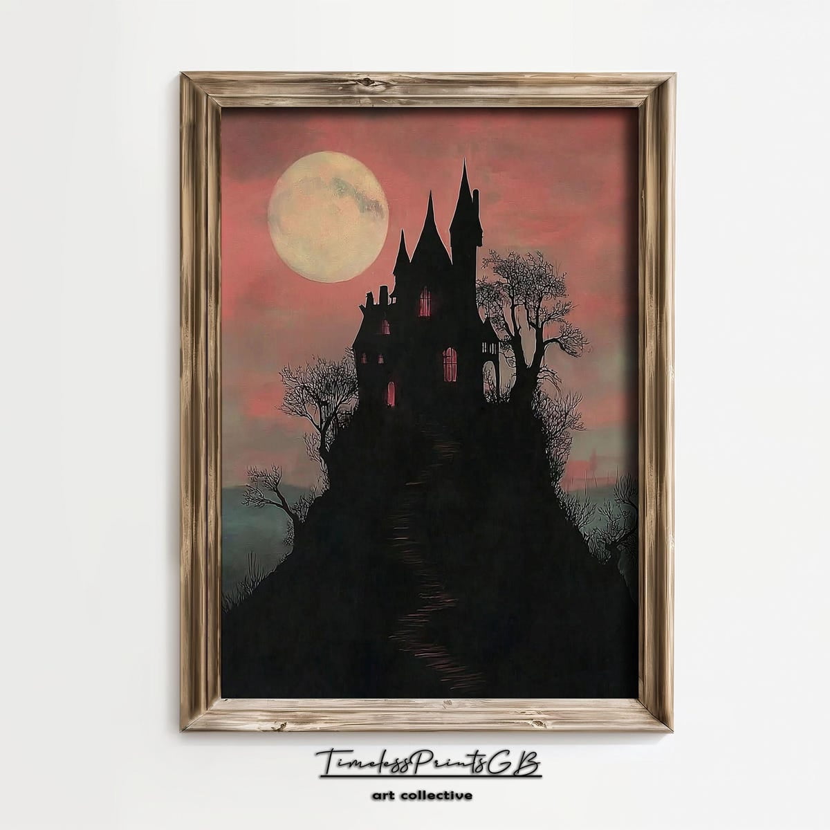 Miluva Spooky castle on a hill wall art vintage halloween castle home ...