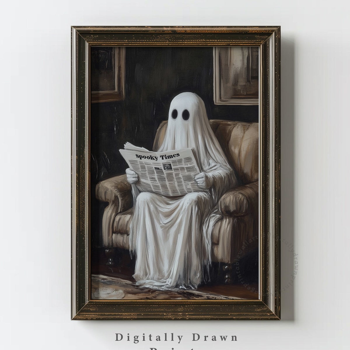 Miluva Spooky ghost reading newspaper wall art – Halloween decor ...
