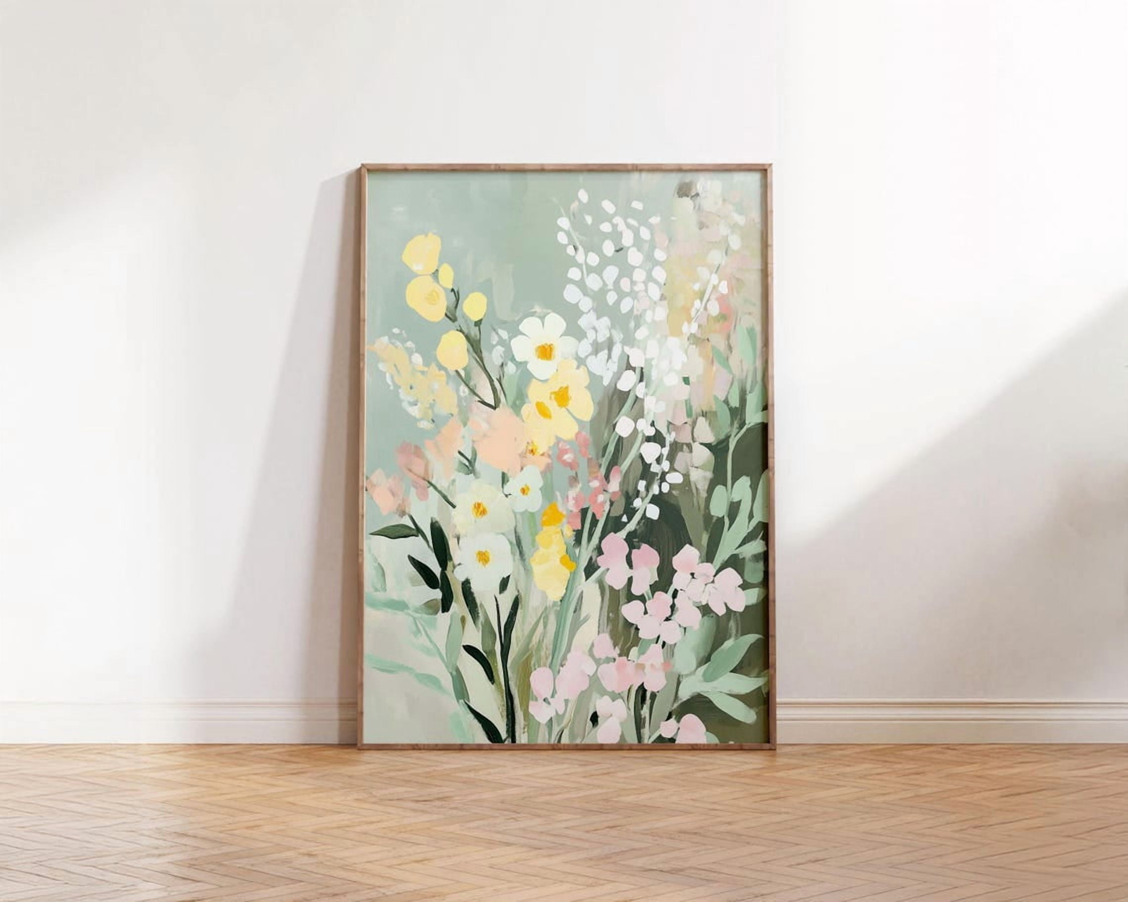 Miluva Spring Floral Wall Art In Sage Green Abstract Impressionist ...