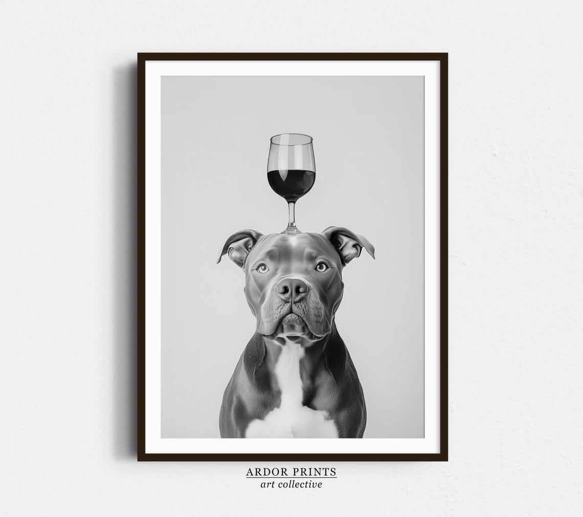 Miluva Staffordshire Bull Terrier Balancing Wine Wall Art, Black And ...