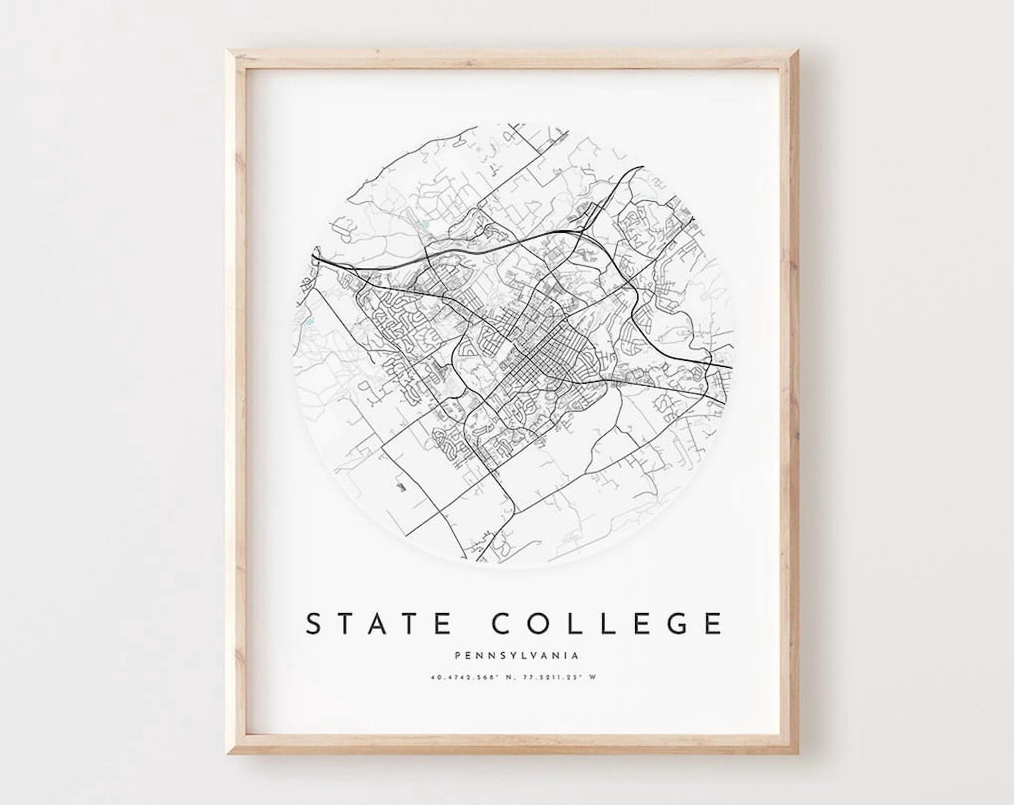 Miluva State College Map Print, State College Map Poster City Wall Art ...