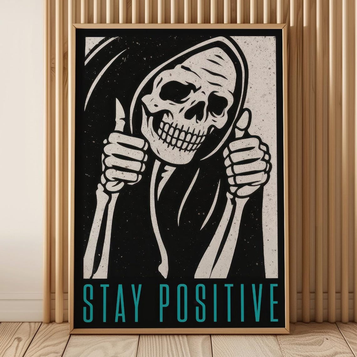 Miluva Stay Positive Digital Art Print - Grim Reaper Skeleton Poster ...