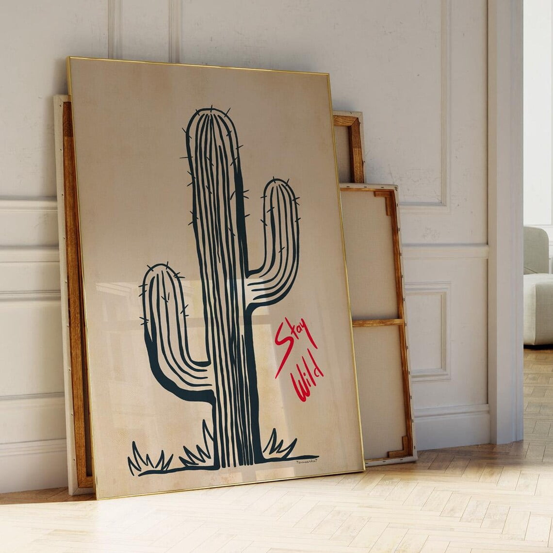 Miluva Stay Wild Western Cactus Sketch Art - Western Wall Art, Western ...