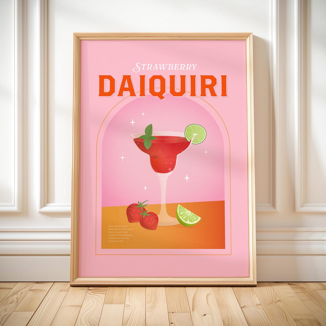 Miluva Strawberry Daiquiri Print Printable Cocktail Recipe Art Girly ...