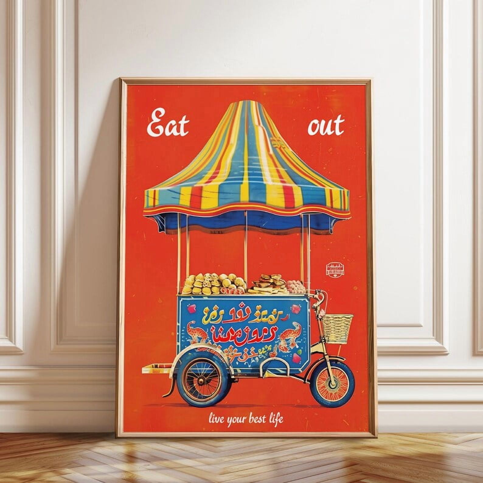 Miluva Street Food Cart Art Print Colorful Retro Eatery Decor - Food ...