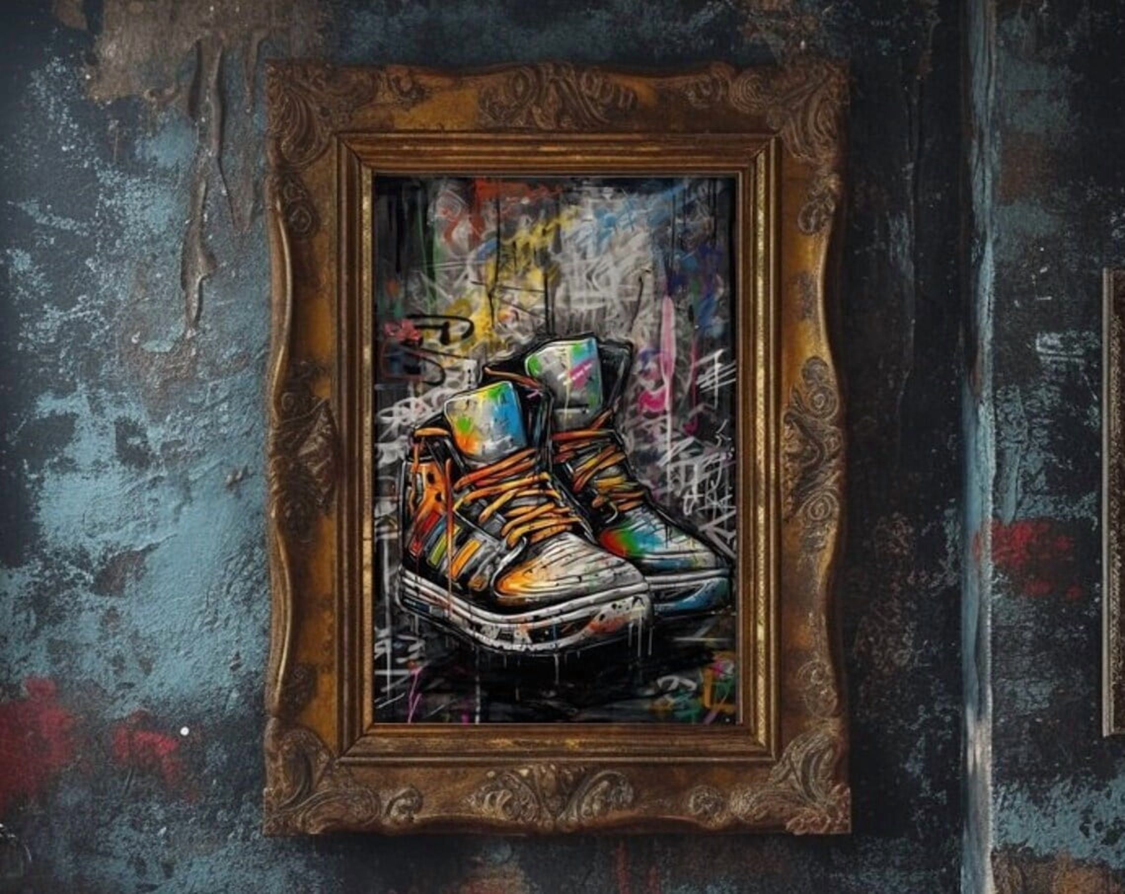 Miluva Street Style Sneaker Graffiti Art, Urban Shoe Wall Decor, Modern ...