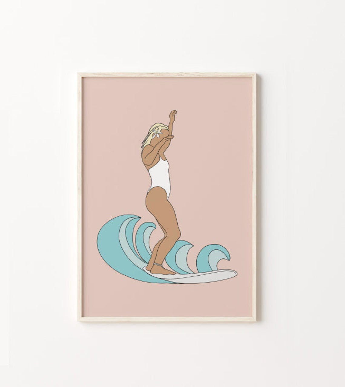 Miluva Surf Girl Print, Beach Wall Art, Surf Boho Wall Art, Surfing ...