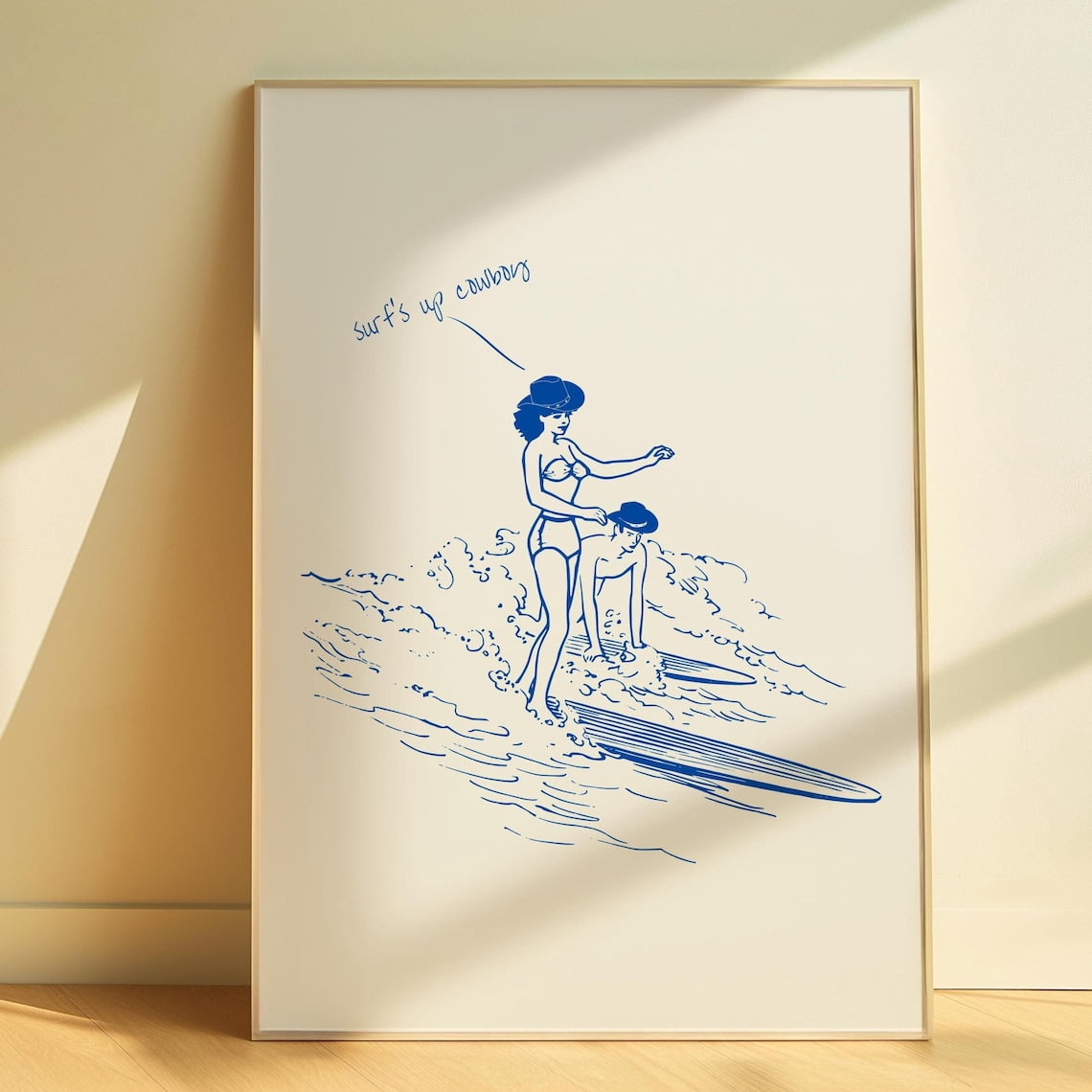 Miluva Surf'S Up Cowboy Print Blue Retro Coastal Wall Art Cowgirl Art ...
