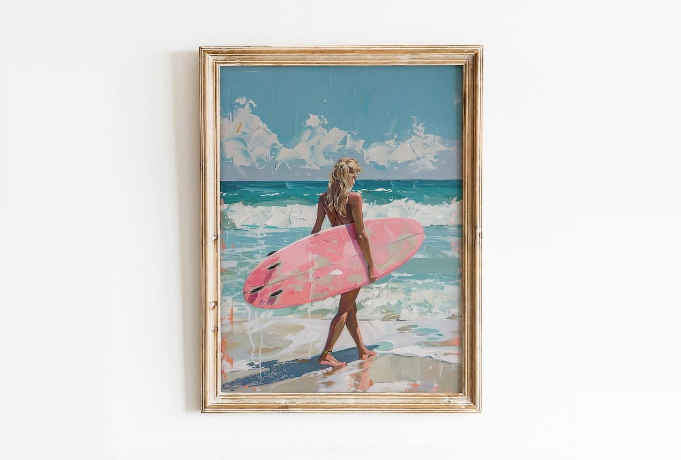 Miluva Surfer Girl Preppy Wall Art, Girly Pink Surfboard Poster ...
