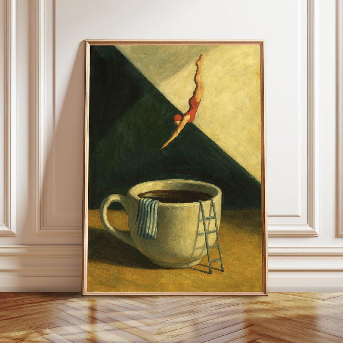 Miluva Surreal Coffee Art Print, Woman Diving Into Coffee, Whimsical ...