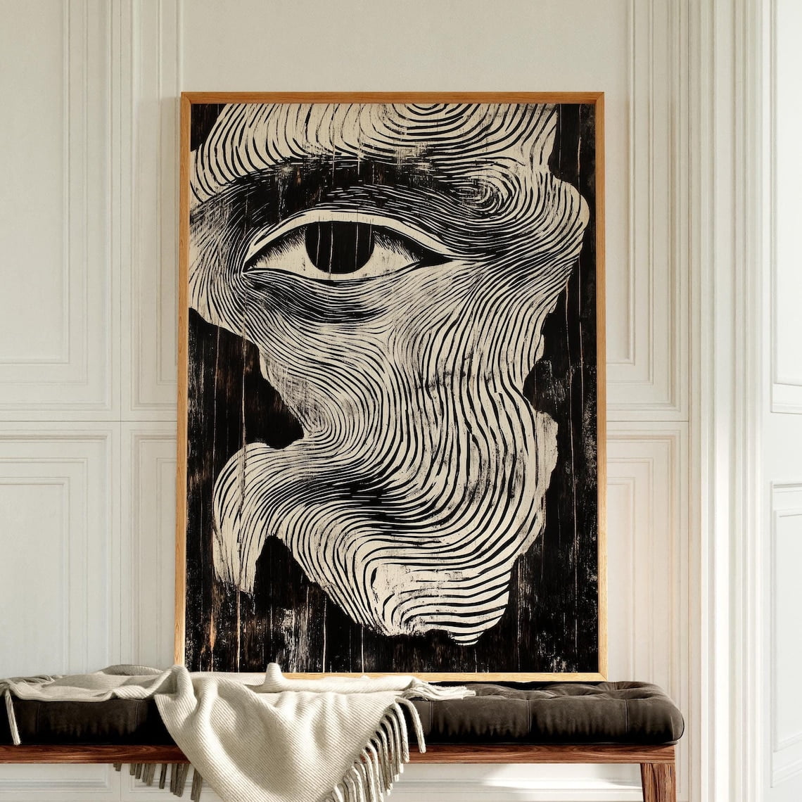 Miluva Surrealist Abstract Eye Art Print, Black And White Line Drawing ...
