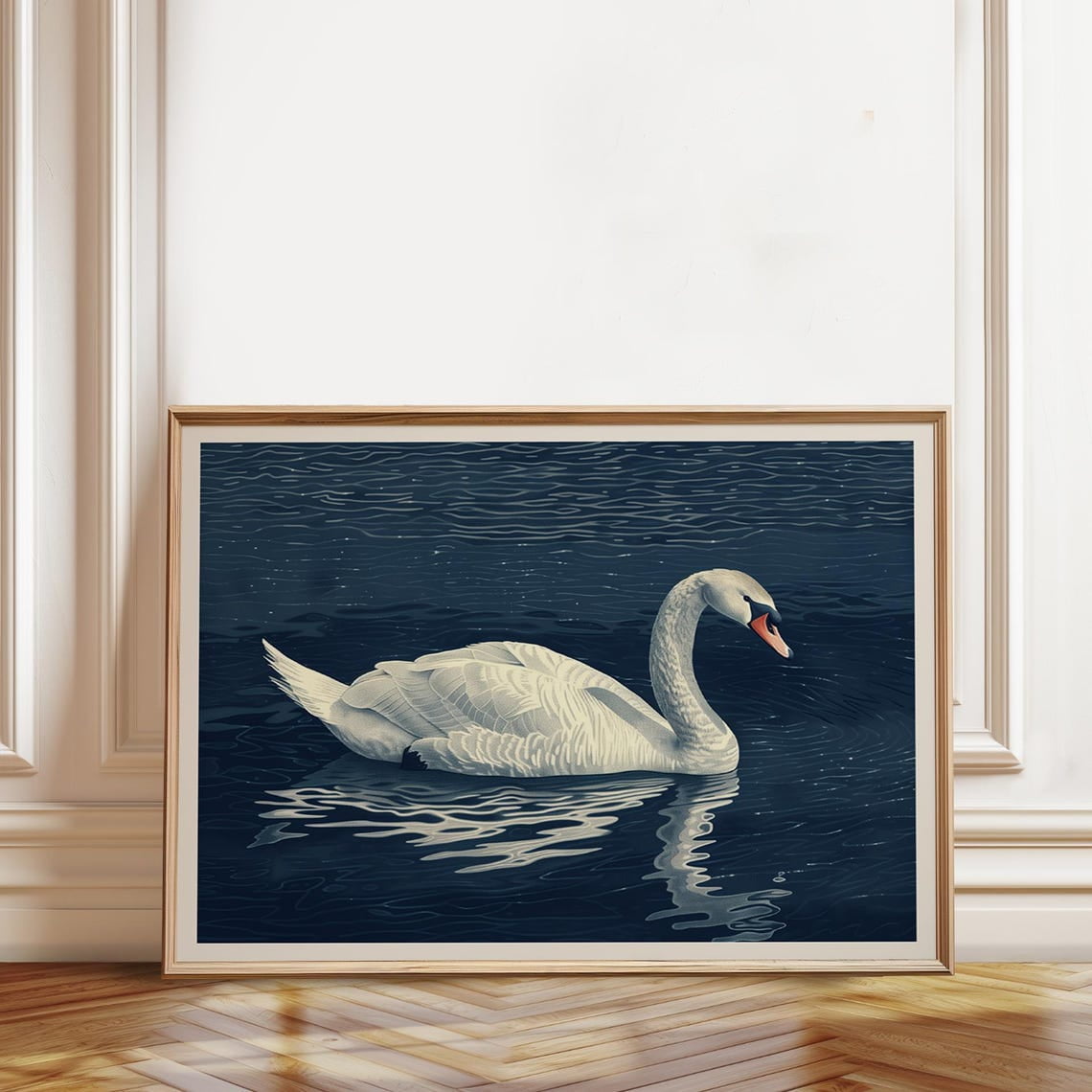 Miluva Swan In Lake Landscape Art Print - Waterbird Illustration Wall ...