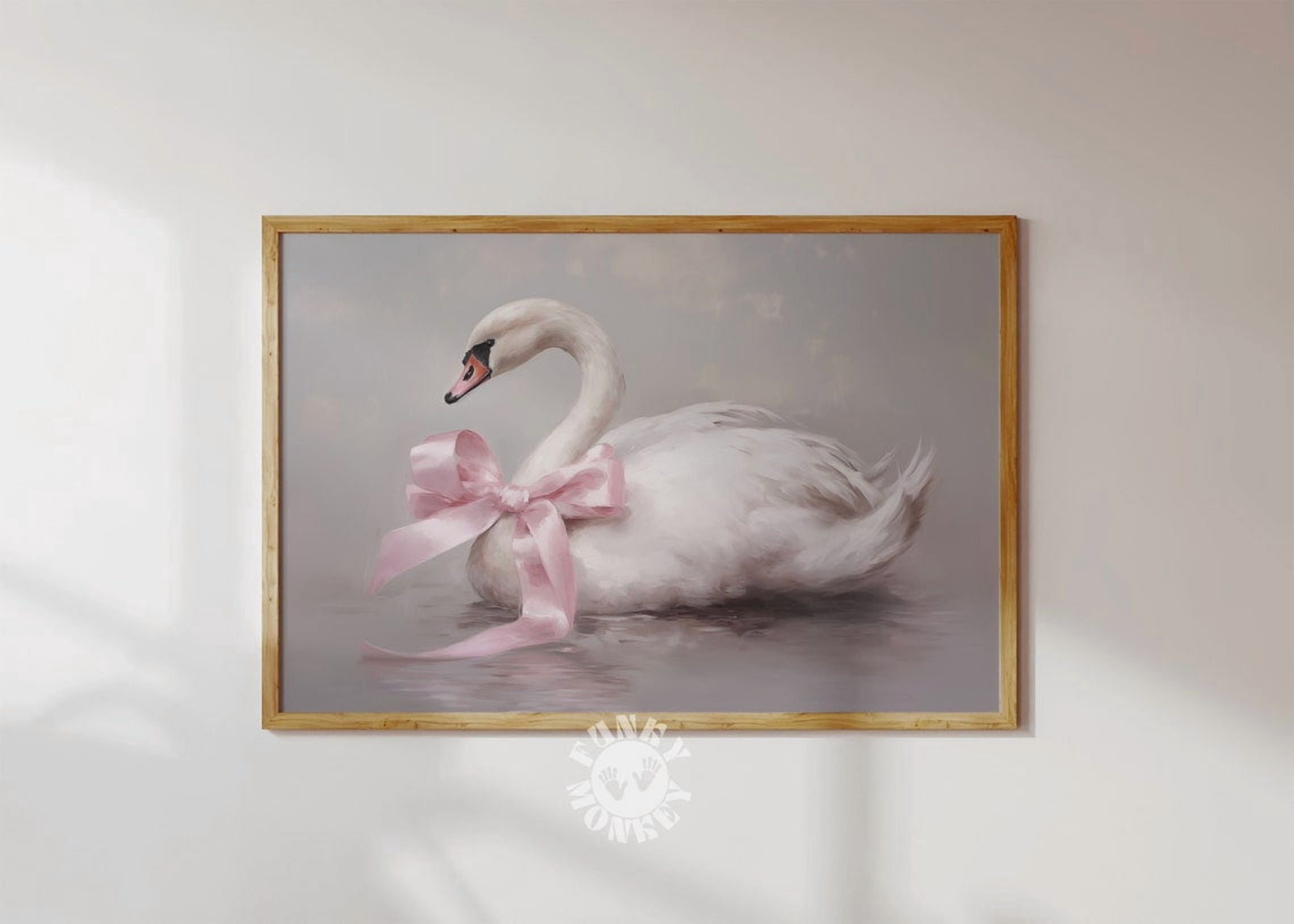 Miluva Swan With Pink Bow Print, s, Coquette Room Decor, Vintage ...