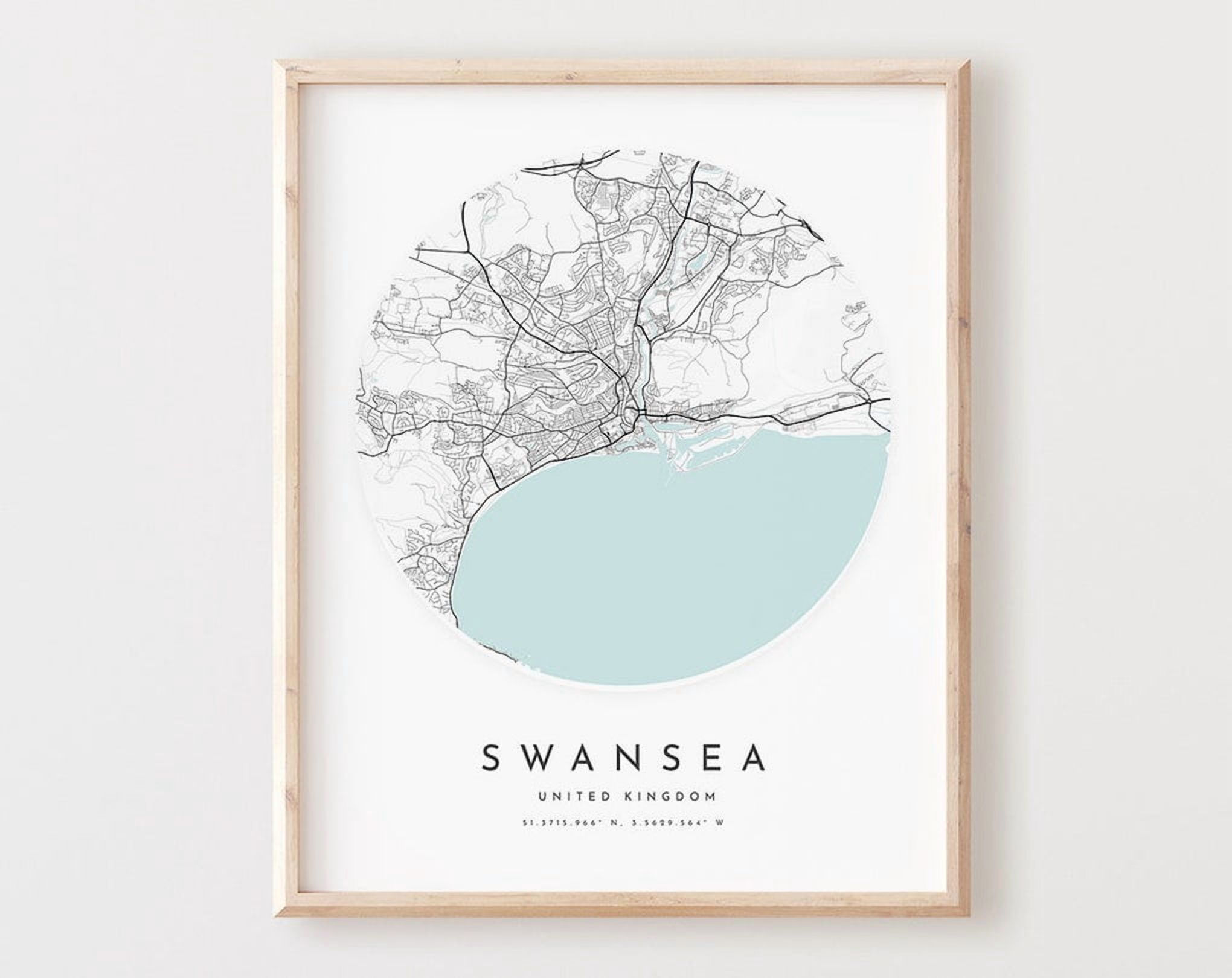 Miluva Swansea Map Print, Swansea Map Poster City Wall Art, Swansea ...