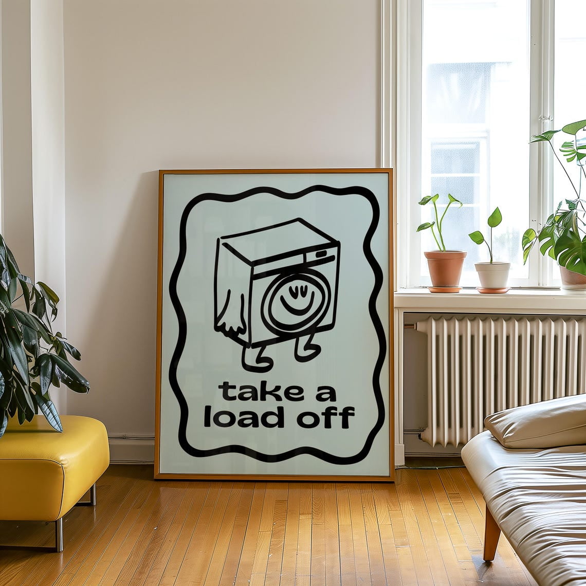 Miluva Take A Load Off Laundry Room Art Print Printable Poster Retro Funky Apartment Decor ...