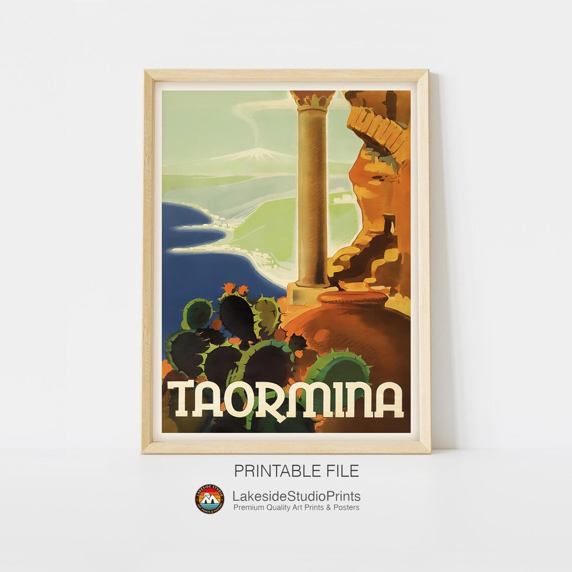 Miluva Taormina Italy Vintage Travel Poster Jpg File Printable Digital ...