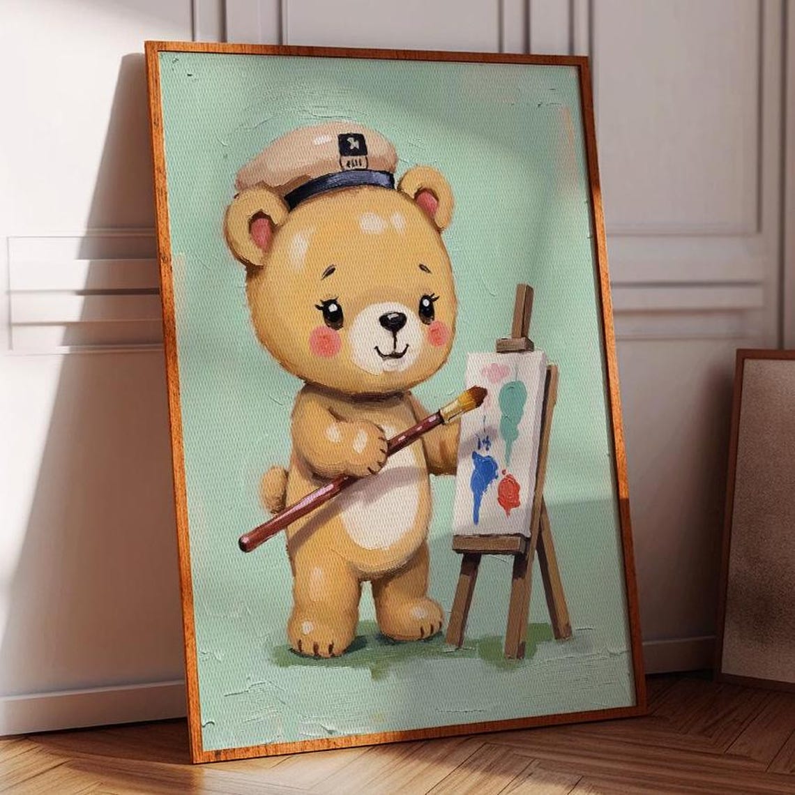 Miluva Teddy Bear Painter, Cute Animal Art, Cartoon Bear , Nursery Art ...